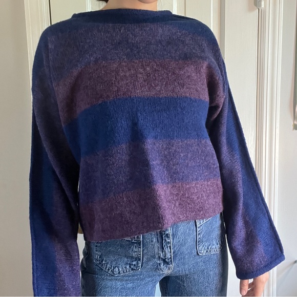 Sweaters | Vintage Mohair Stripped Purple And Blue Sweater | Poshmark